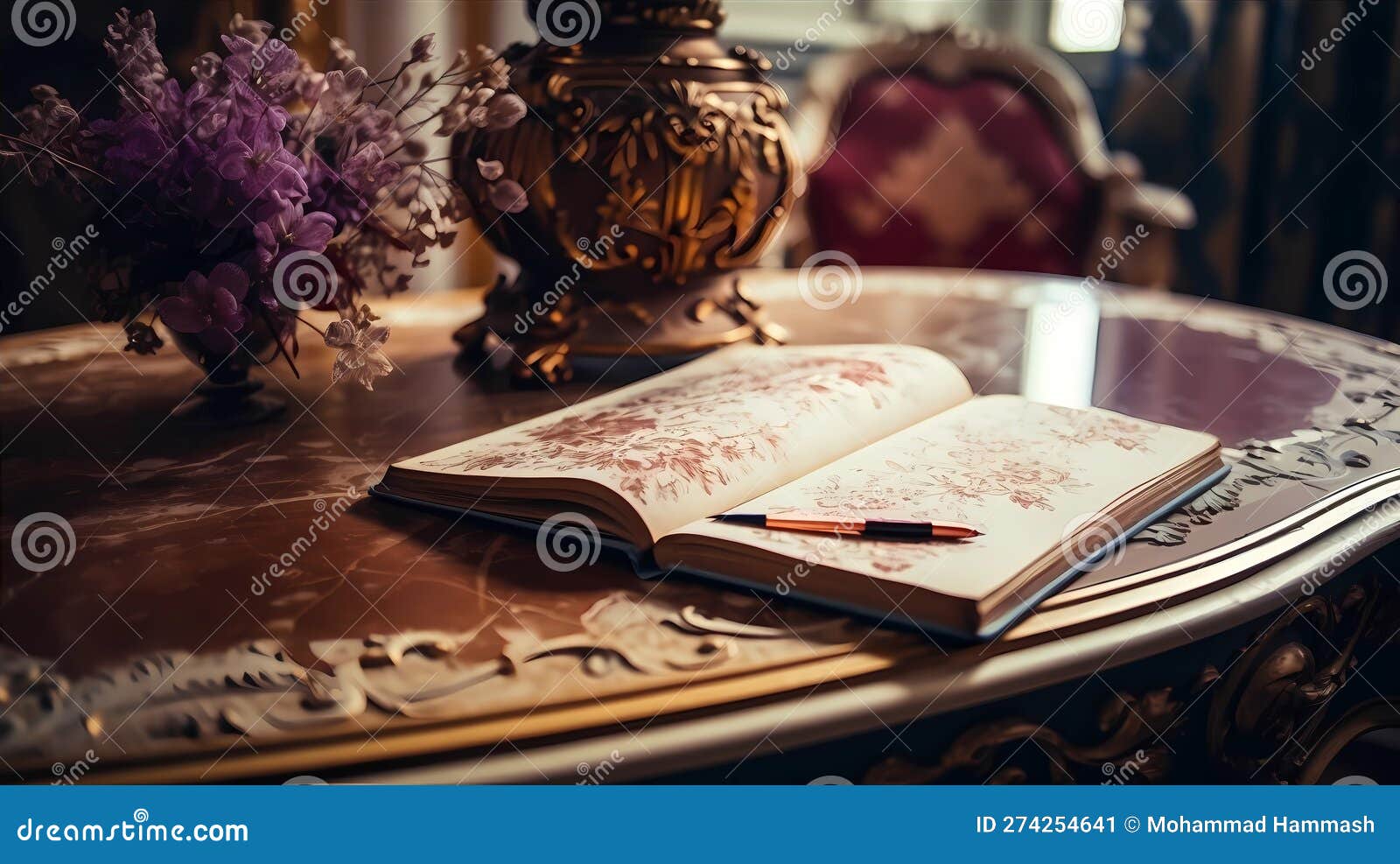 Open Notebook on a Table, Made with Generative AI Stock Illustration ...