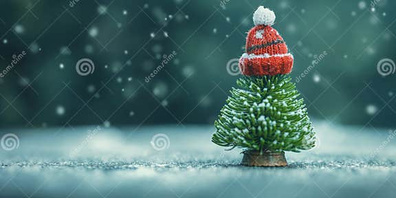 Tiny Chrismas Tree Wear Christmas Hat Stock Illustration - Illustration ...