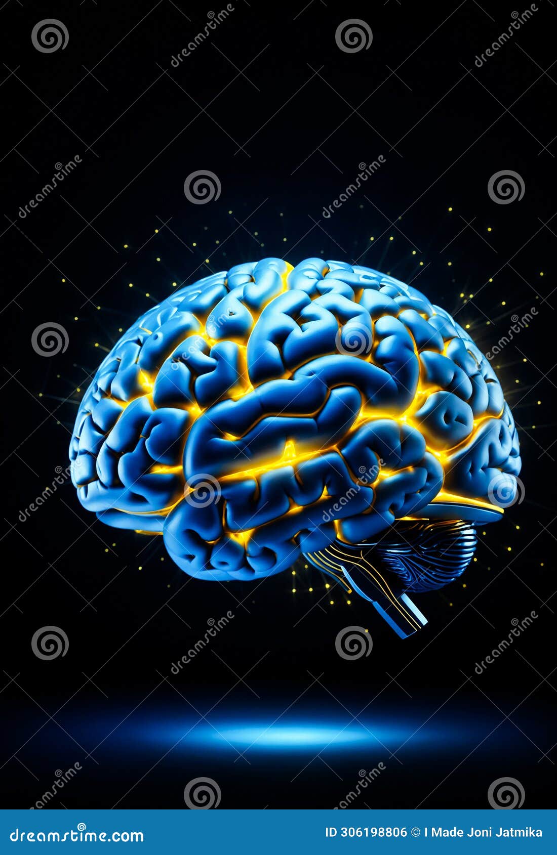 A Brain with a Light Shining from it. the Brain is Glowing Blue with ...