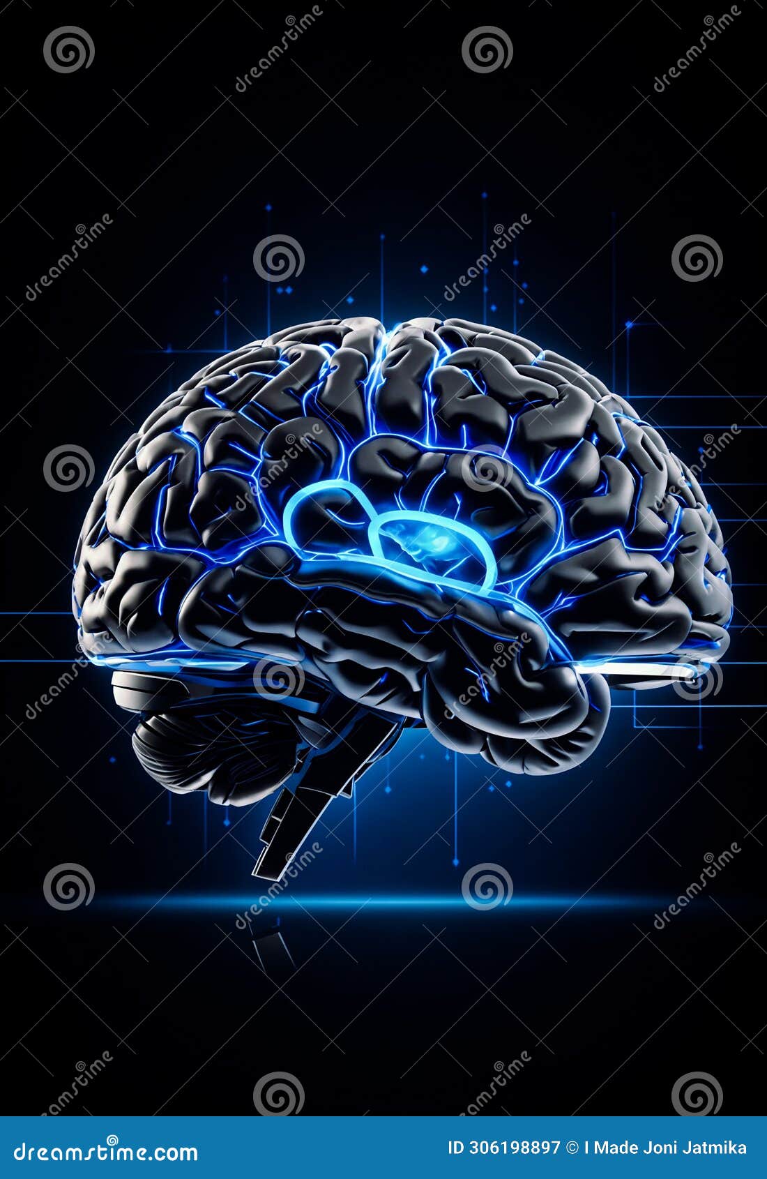 A Brain with a Light Shining from it. the Brain is Glowing Blue and Has ...