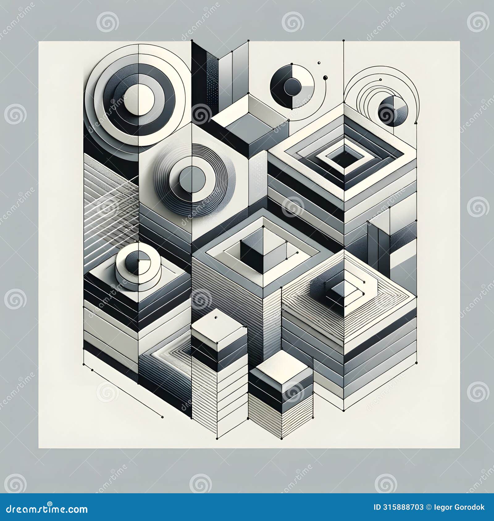 Monochrome Isometric Patterns - 3D Abstract Geometric Art Stock ...