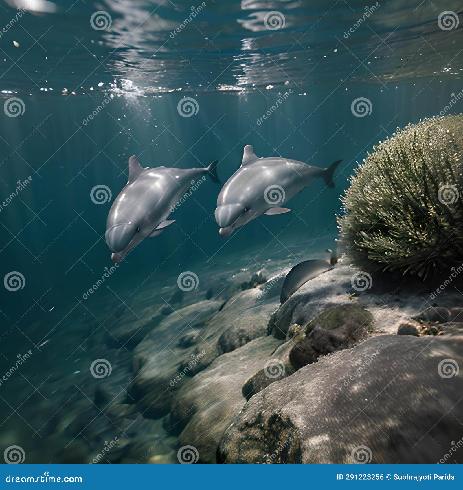 AI Generated Image of a Dolphin Couple Deep in the Sea Stock ...