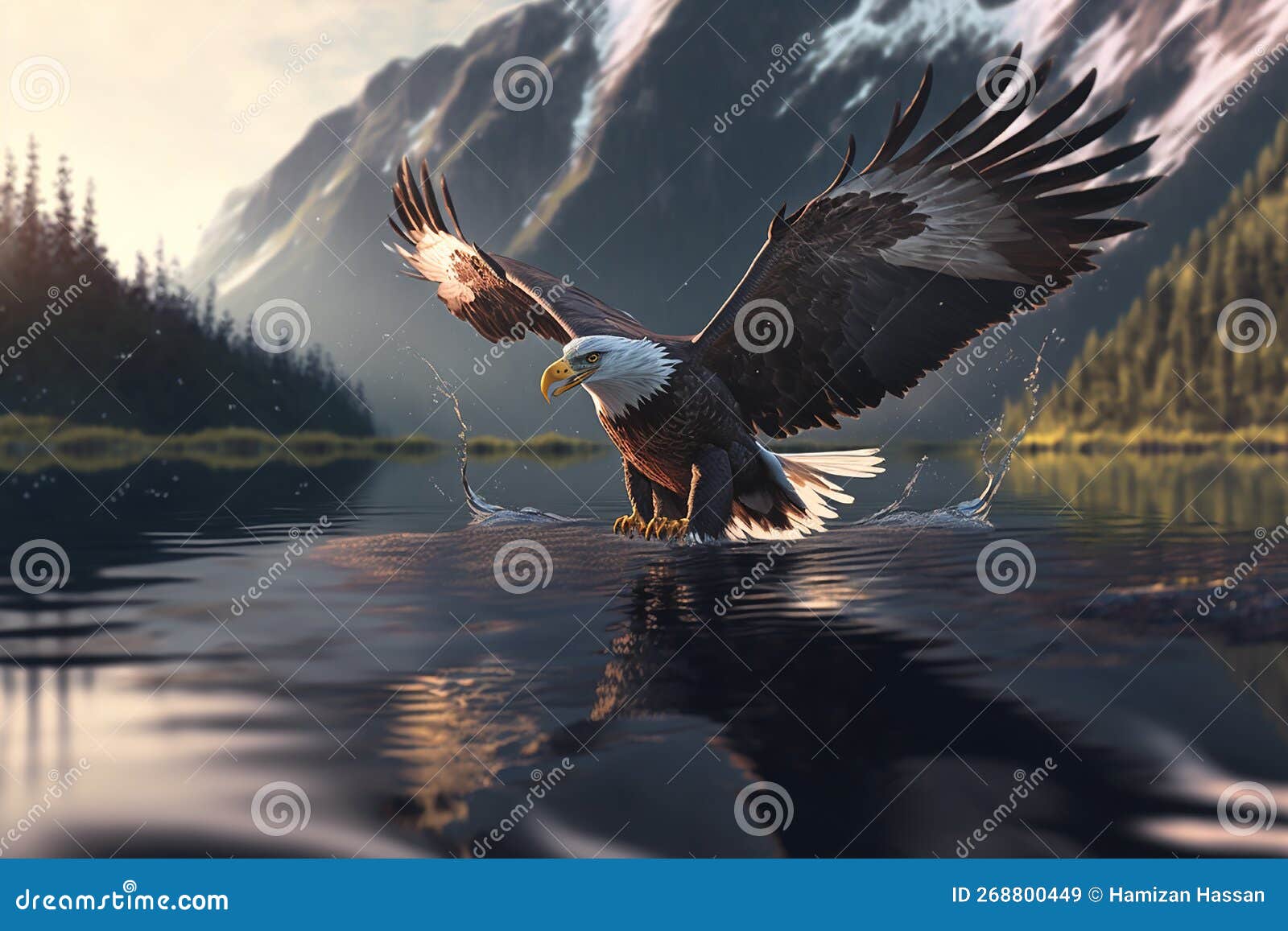 Eagle Swooping Down To Catch Fish Stock Illustration - Illustration of ...