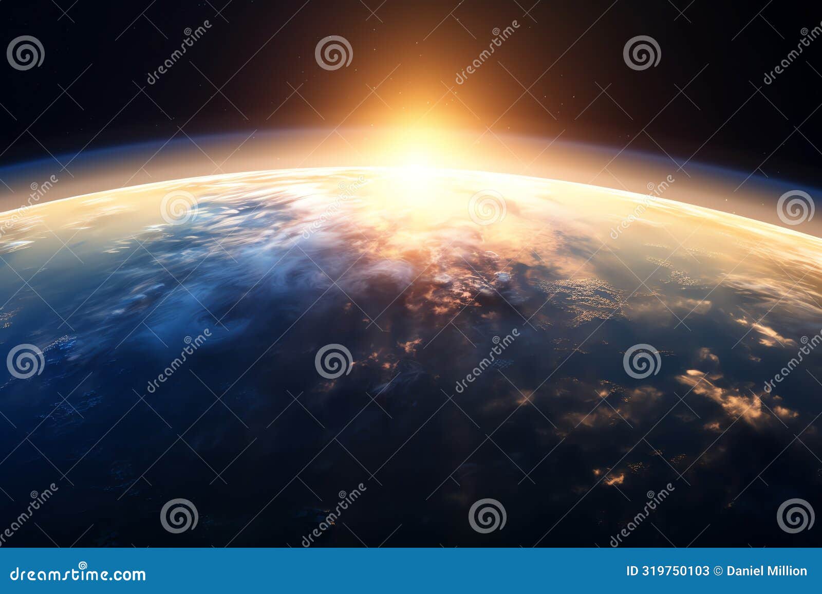 Earth Close Up Illustration with Backlight in Outer Space, Solar System ...