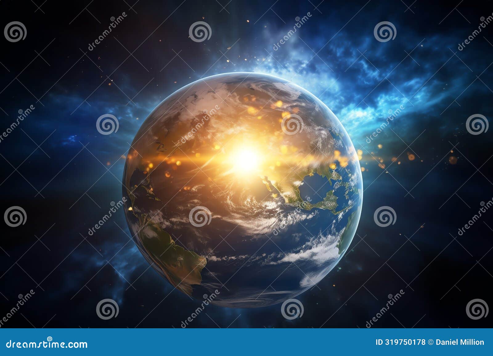 Earth Illustration with Backlight in Outer Space, Solar System Element ...