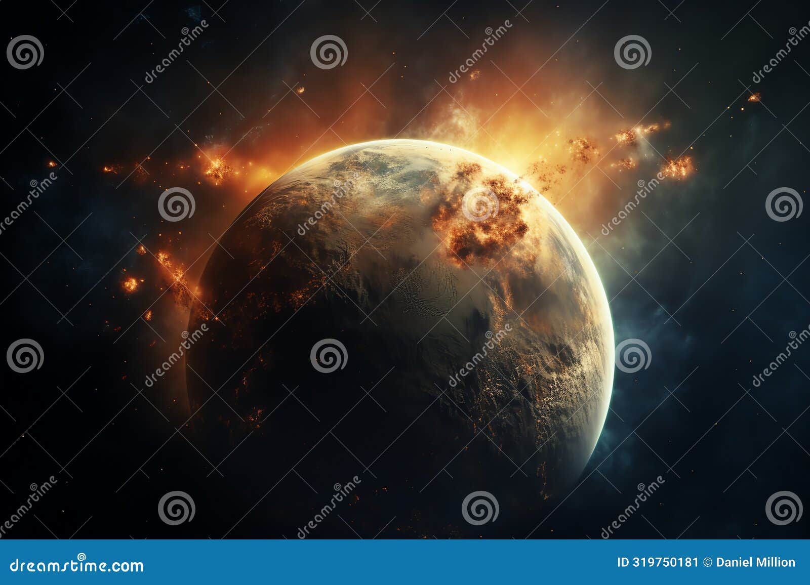 Earth Illustration with Backlight in Outer Space, Solar System Element ...