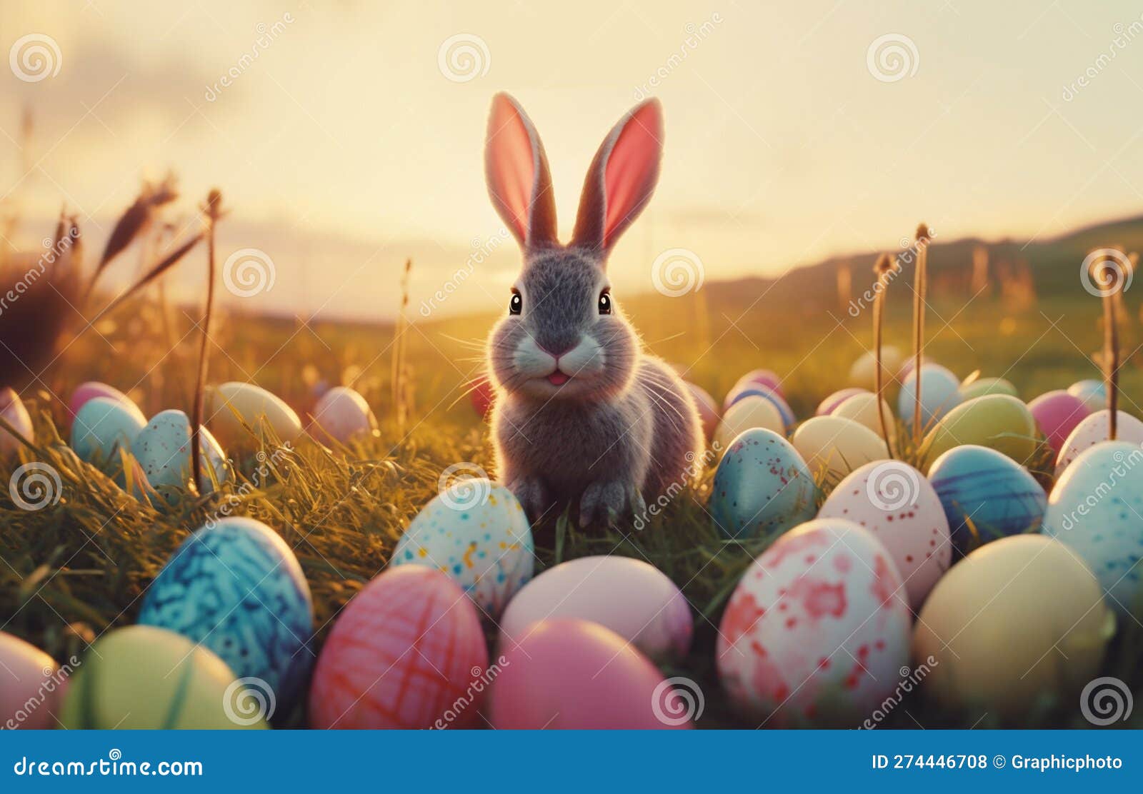 Ai Generated Image of an Easter Bunny in a Field Full of Decorated Eggs ...