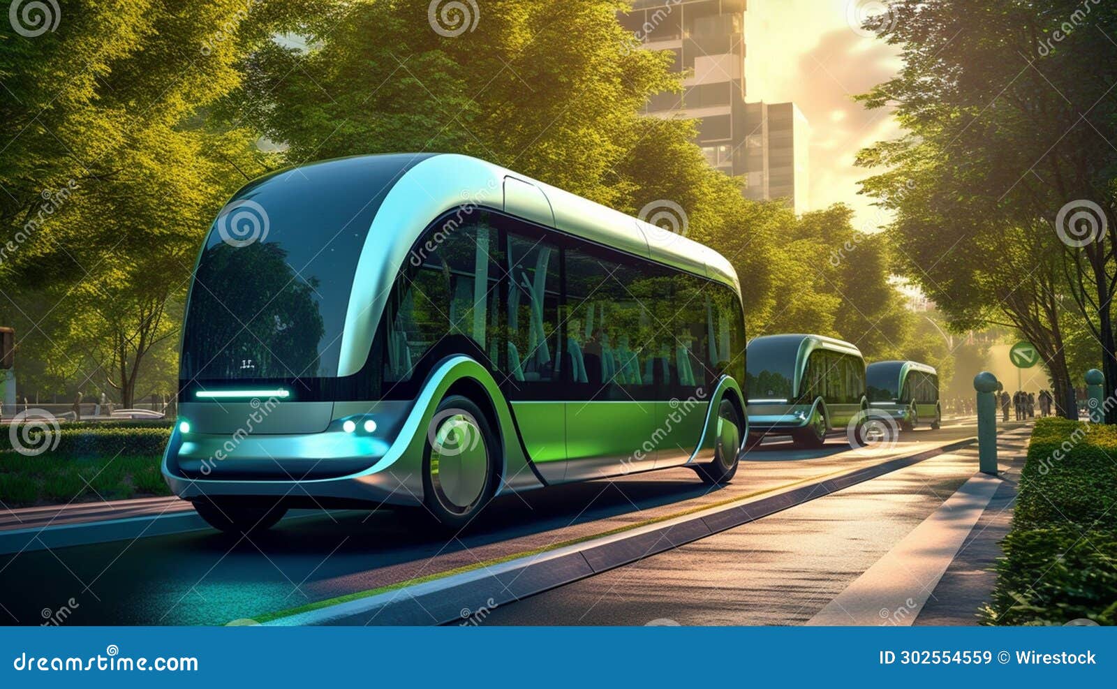 AI Generated Image of Electric Buses Driving Down a Suburban Street ...