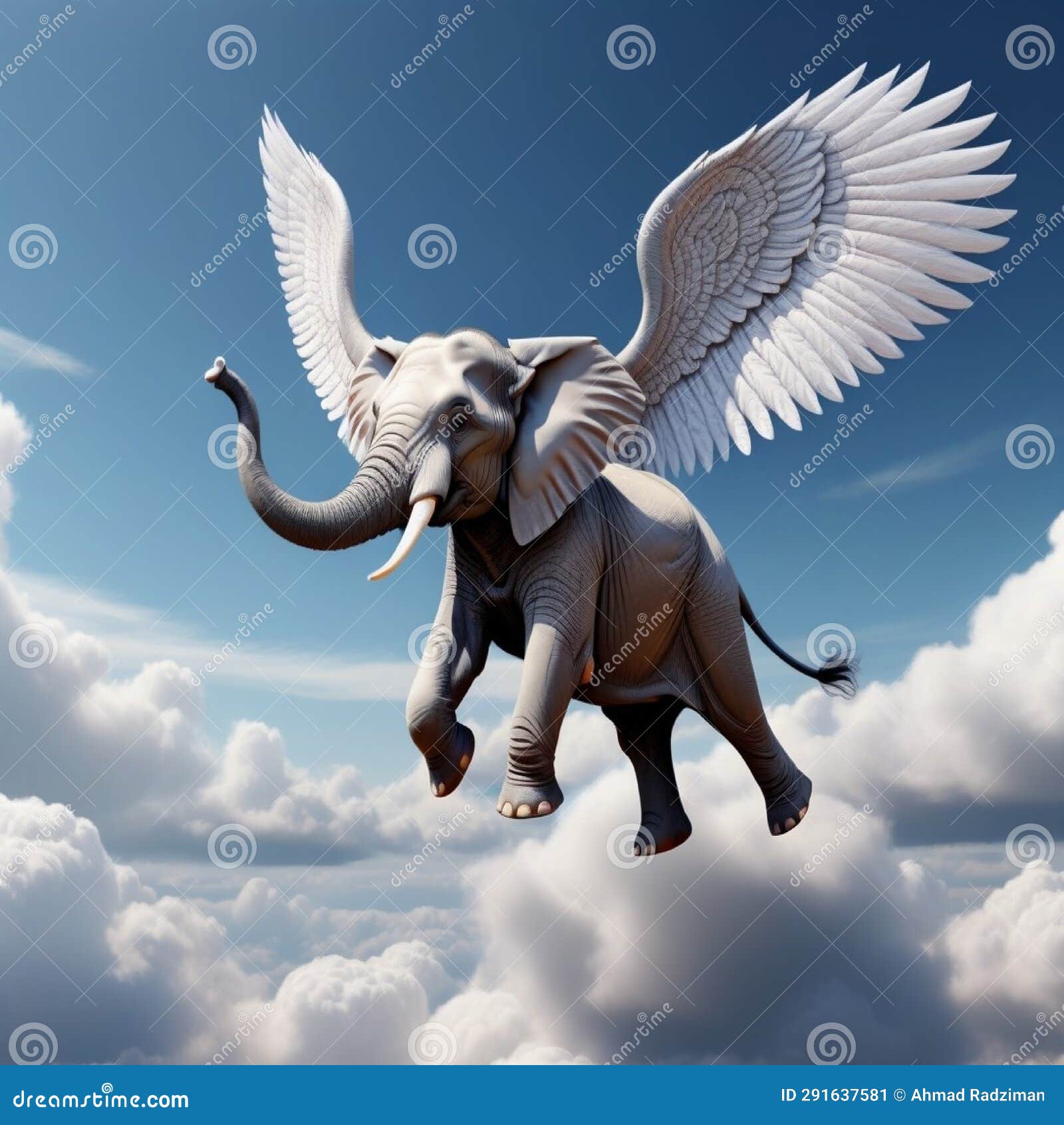 Ai Generated Image of an Elephant with Angel Wings, Fly Above the ...