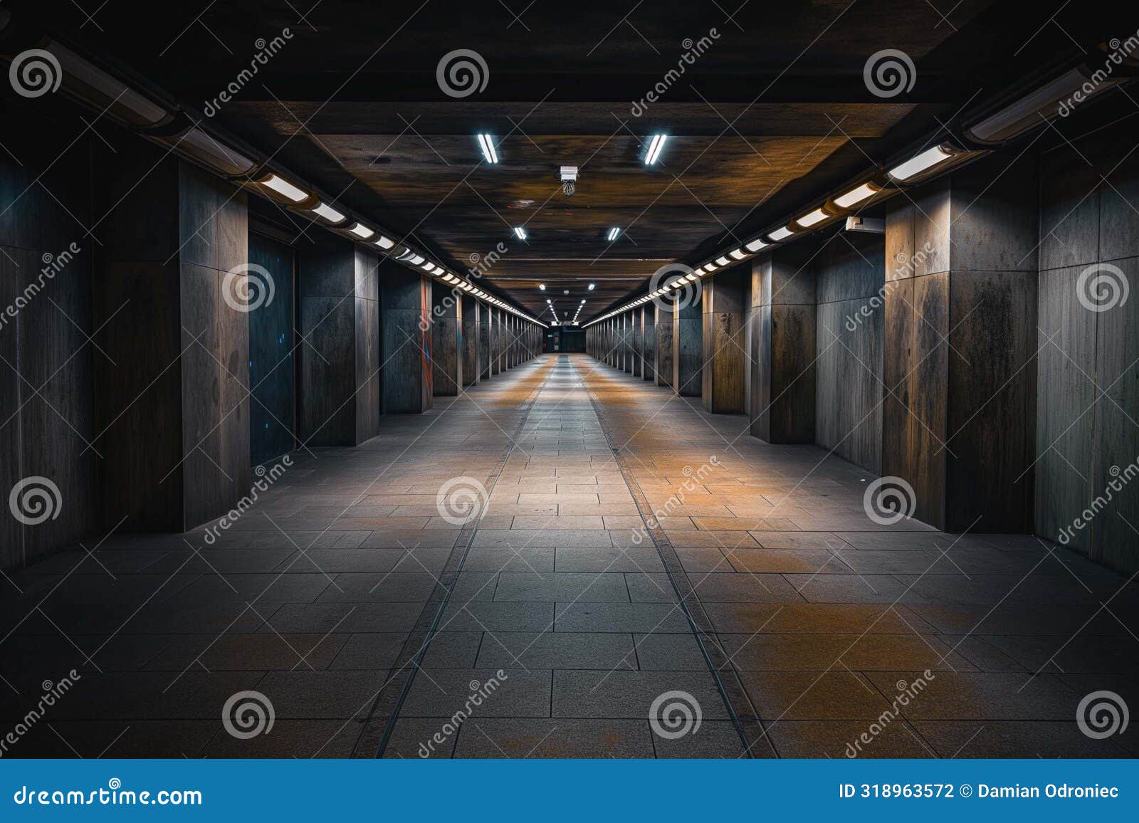 Empty Modern Subway Station with Reflective Floors Stock Illustration ...