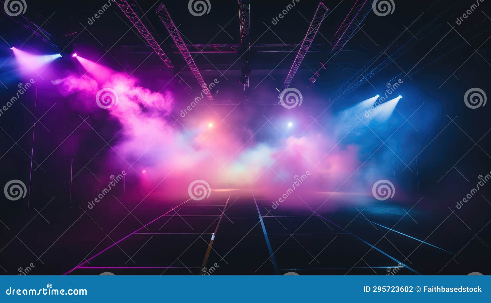 Empty Stage with Colorful Smoke and Spotlight. Stage Lighting Effect ...