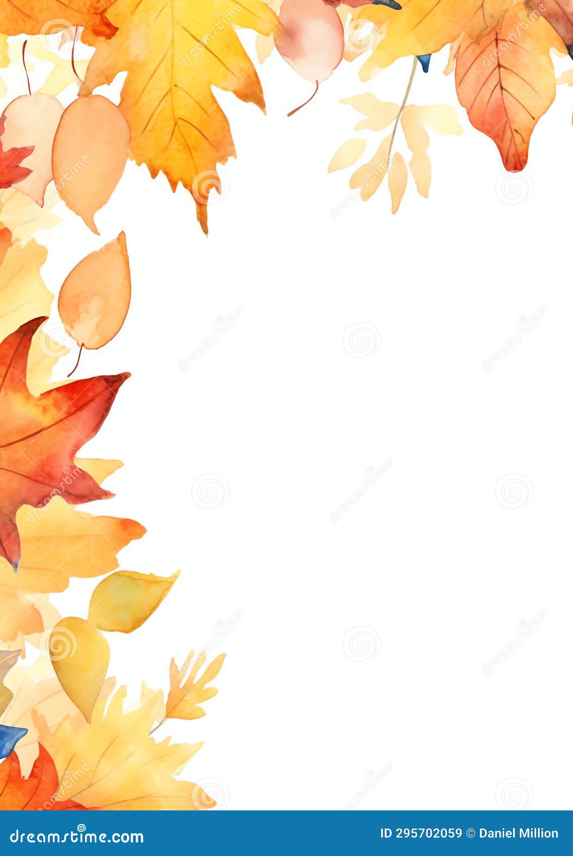 Fall Leaves Scattered on the Ground Watercolor Border Frame Stock ...