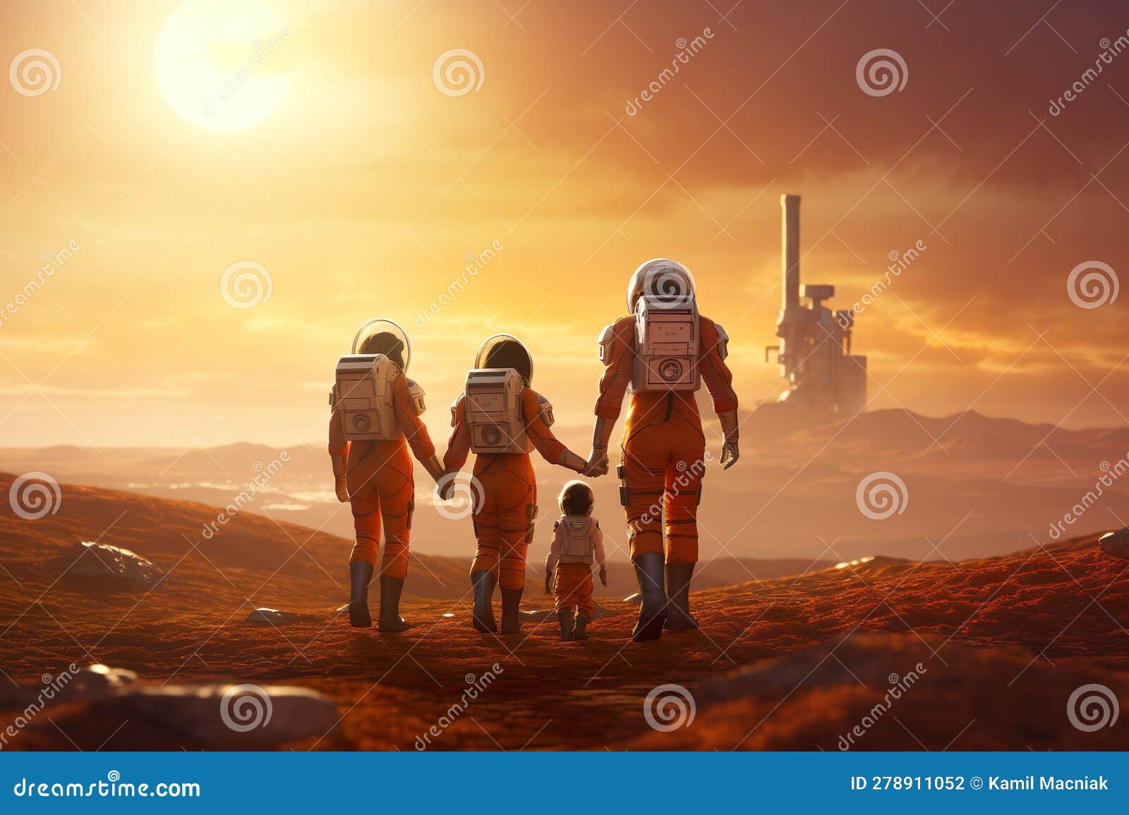 AI Generated Image of Family Walking on Mars Stock Illustration ...