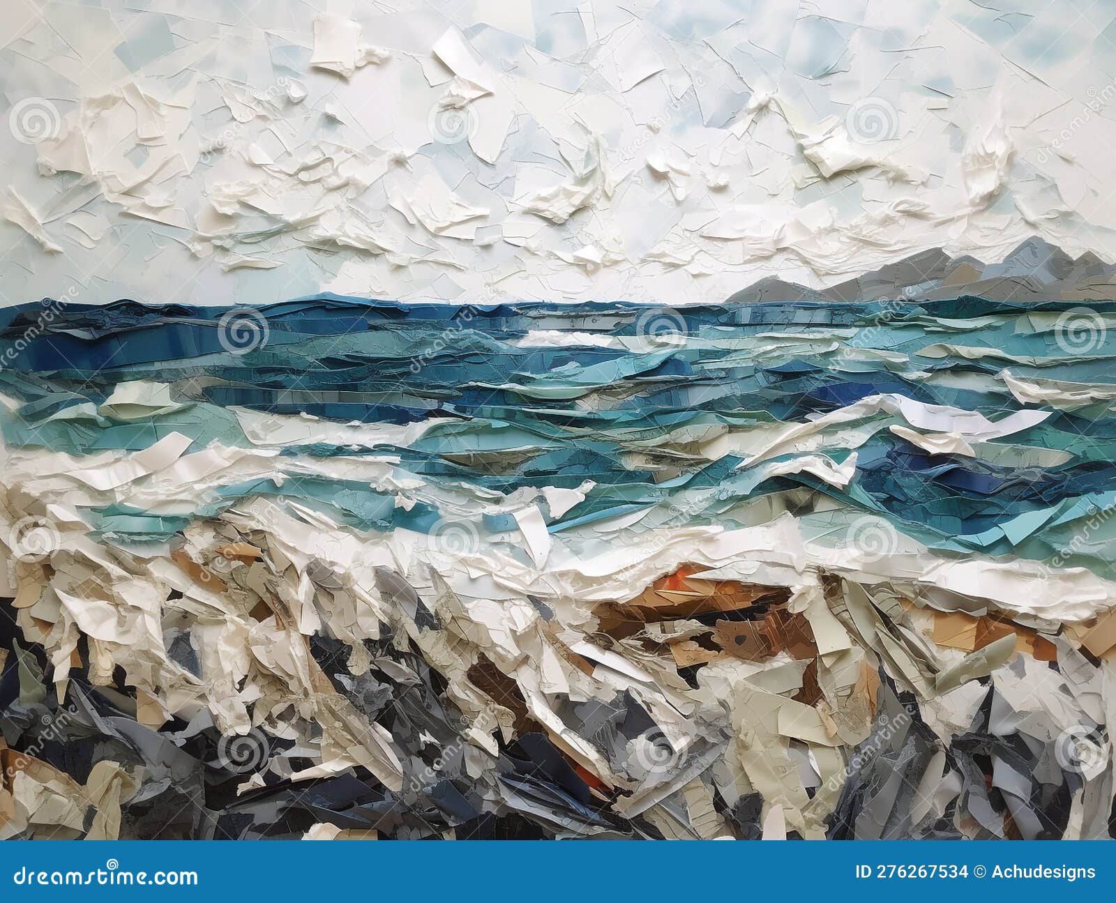 A Seascape with Torn Paper Layers Stock Illustration - Illustration of ...