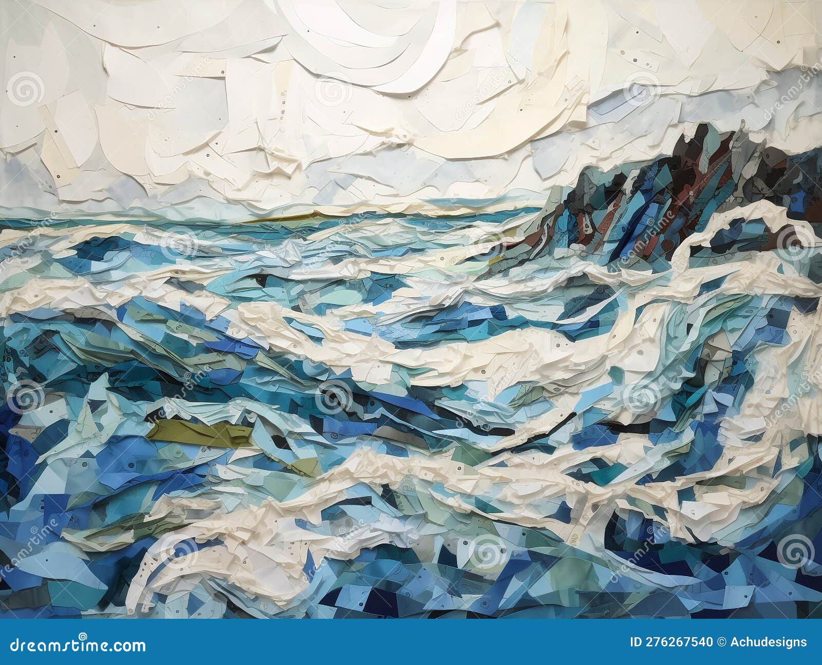 A Seascape with Torn Paper Layers Stock Illustration - Illustration of ...