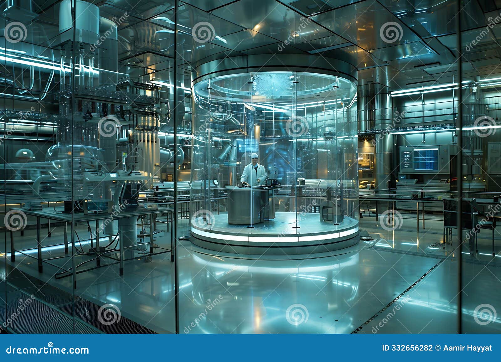 Futuristic Technology Lab with Advanced Medical Equipment in a Glass ...