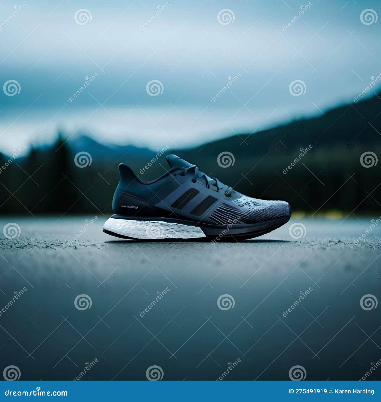 Single Running Shoe on Road, Dark and Moody Stock Illustration ...