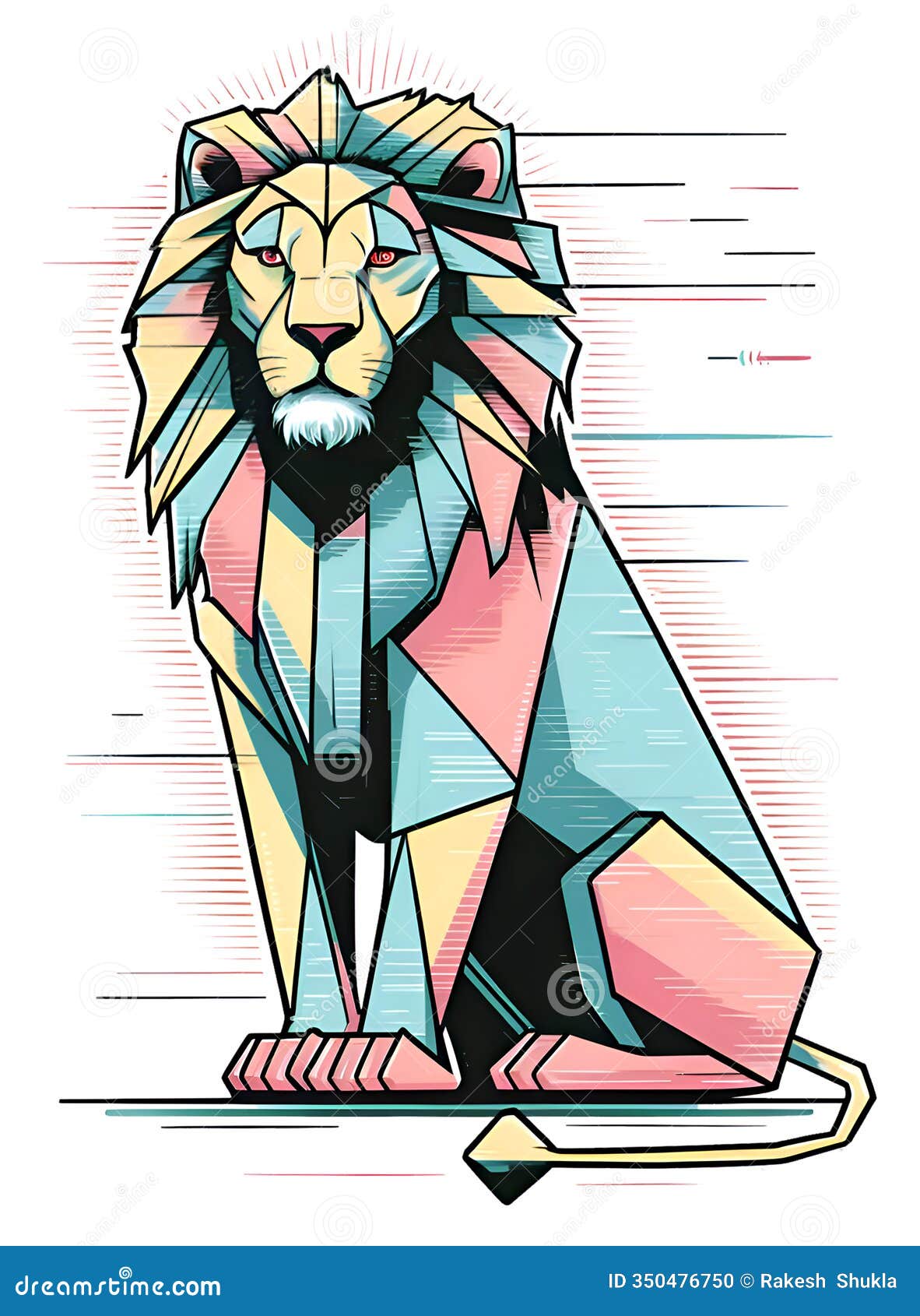 AI-Generated Geometric Lion Illustration with Vibrant Colors Stock ...