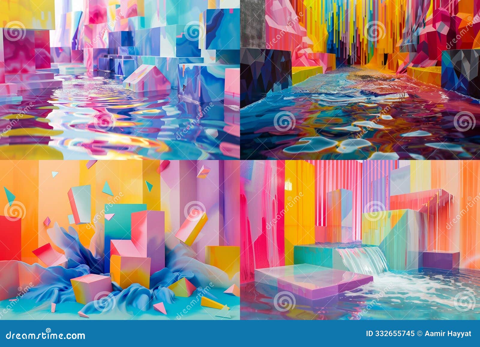 Diverse Blocks Created with Flooding Colors in Oily Paintings Stock ...