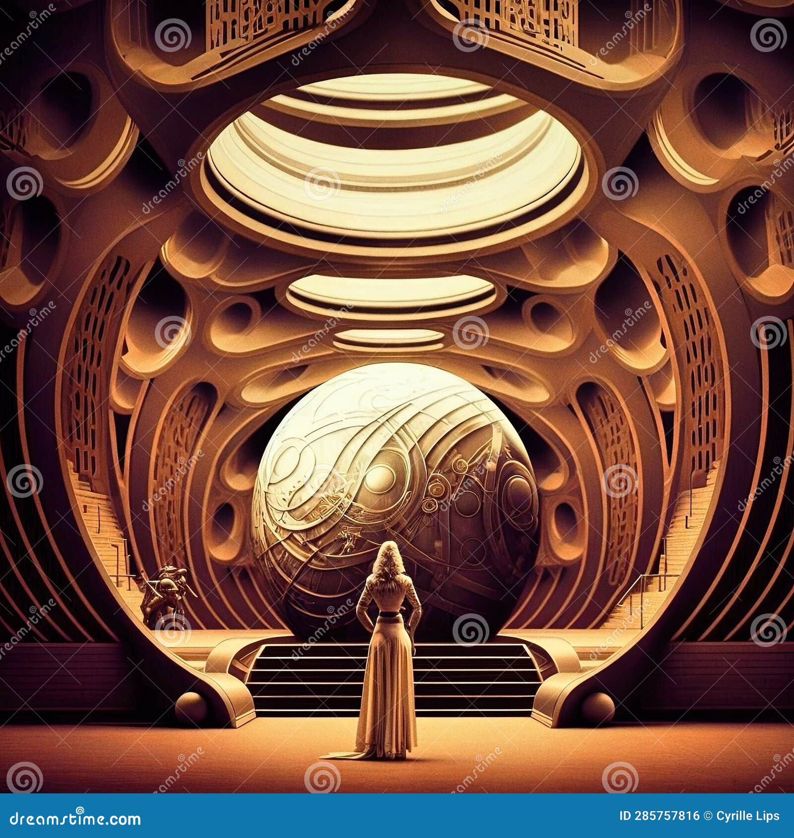 Futuristic Priestess in Temple Stock Illustration - Illustration of ...