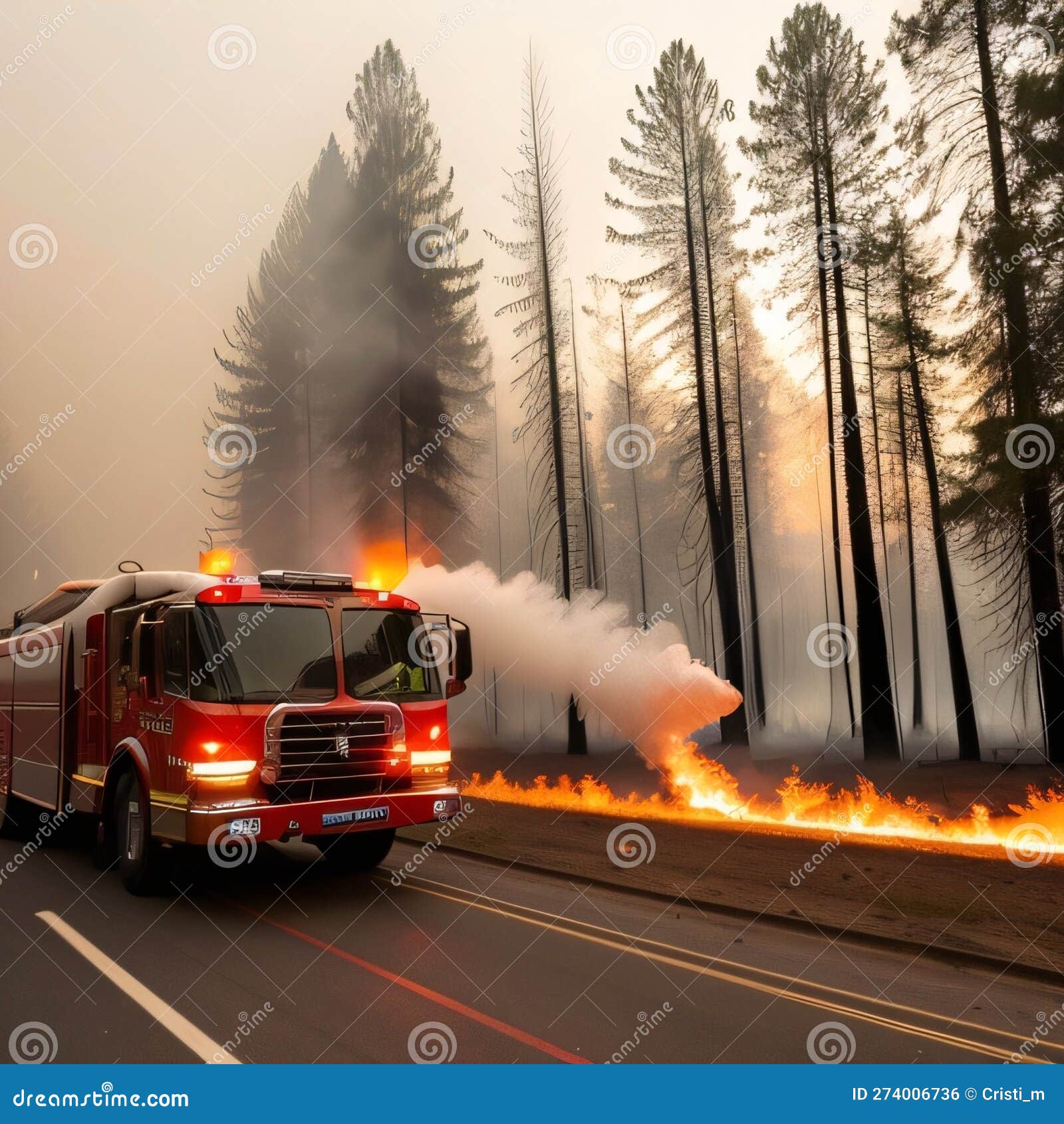 AI Generated Image of Fire Engines Near a Forest Fire Stock ...
