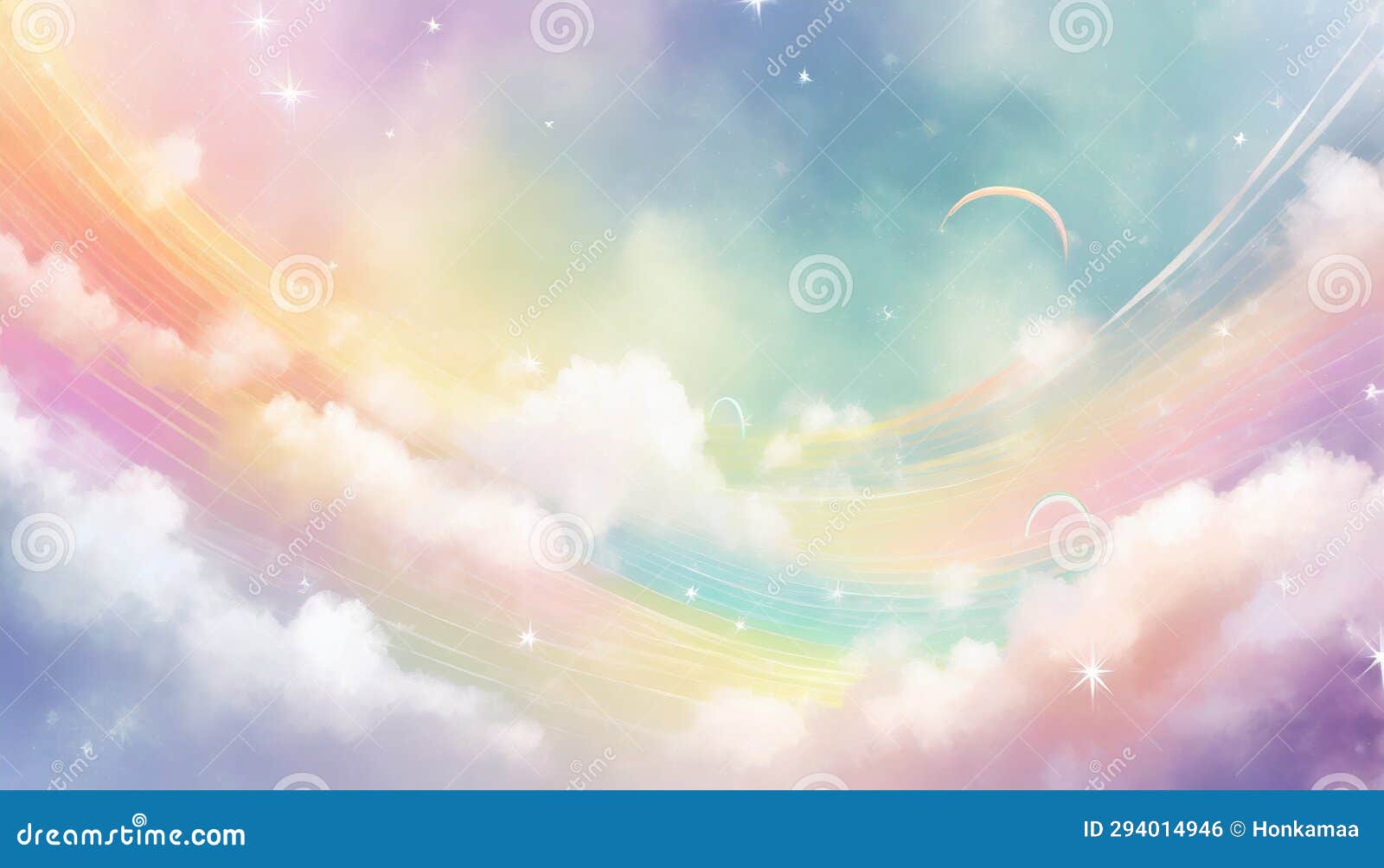 A Dreamy Background with Clouds and Rainbows Stock Illustration ...