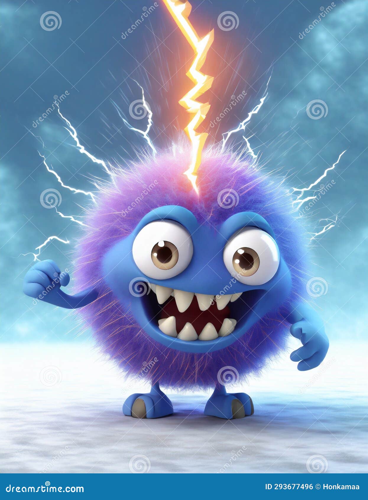 Cute Fluffy Ball Monster Hit by Lighting Stock Illustration ...