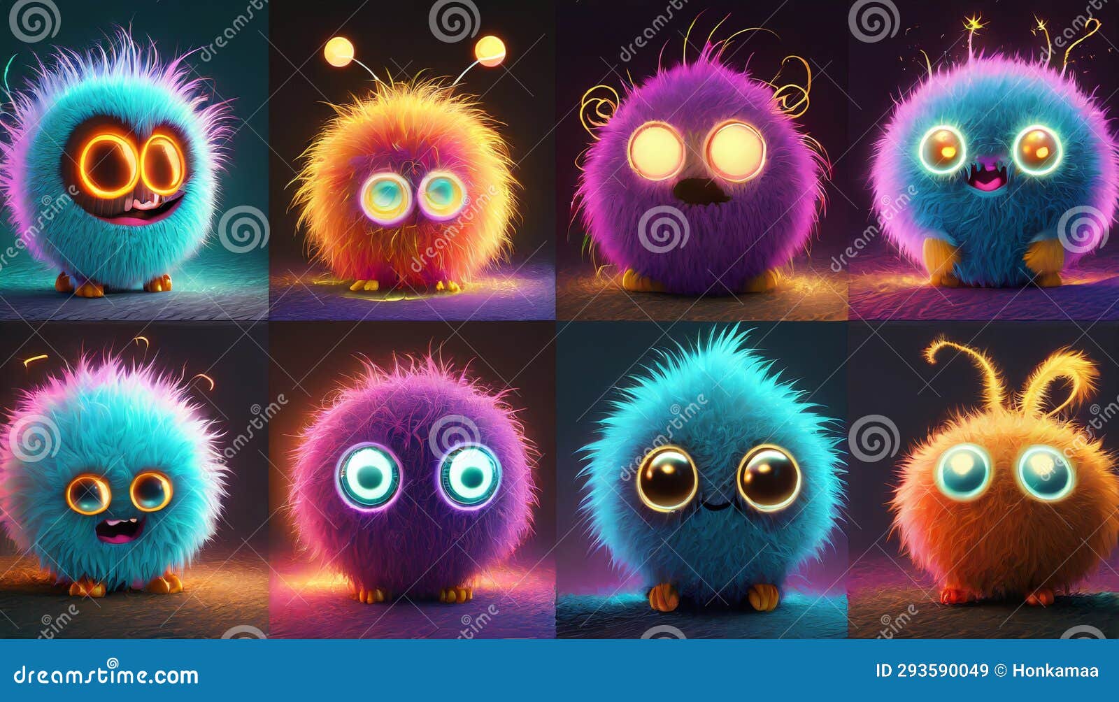 A Set of Small Cute Fluff Ball Monsters Stock Illustration ...