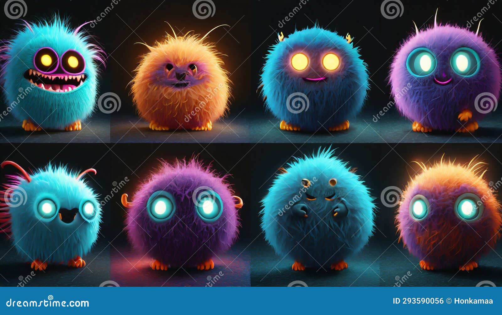 A Set of Small Cute Fluff Ball Monsters Stock Illustration ...