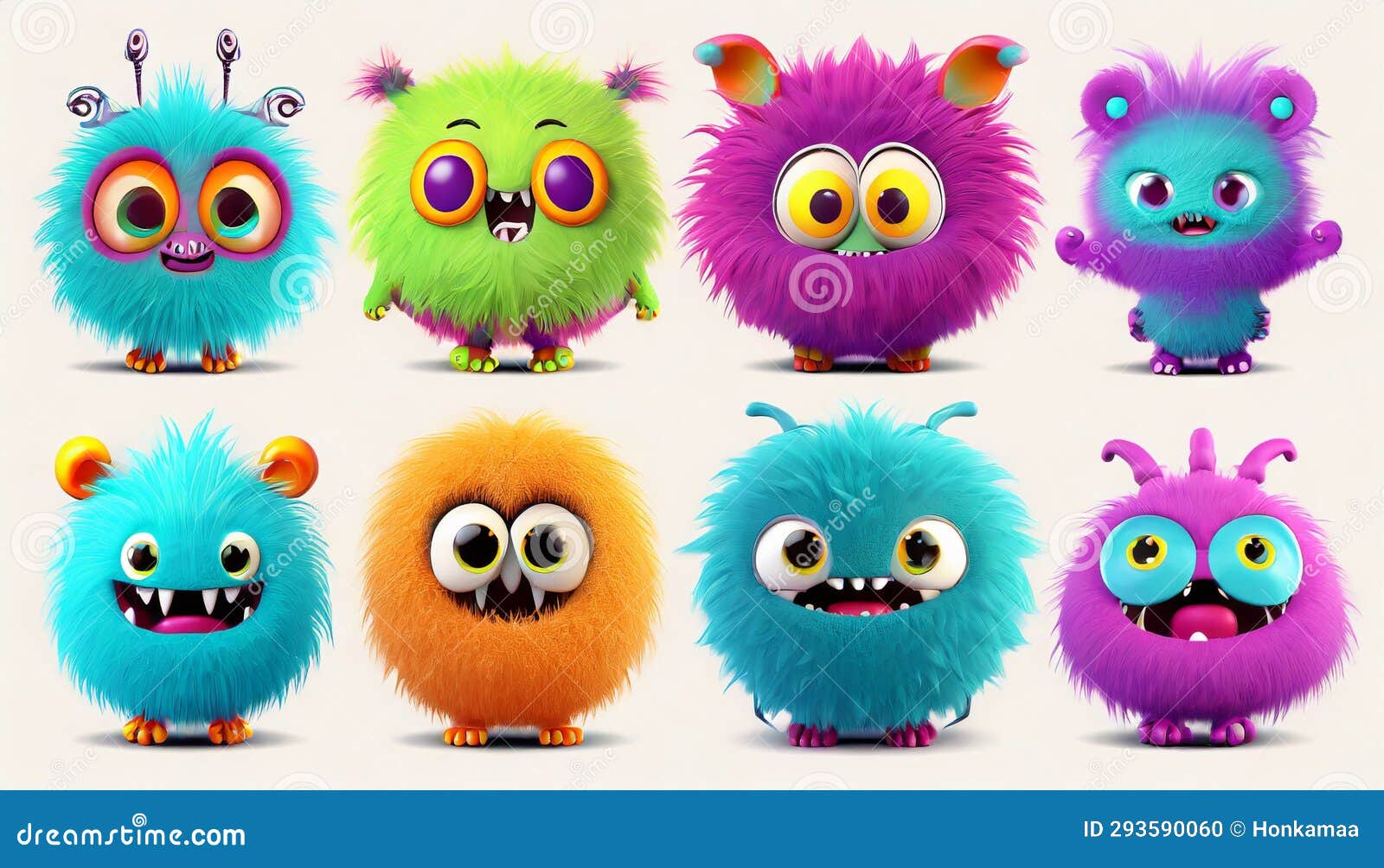A Set of Small Cute Fluff Ball Monsters Stock Illustration ...