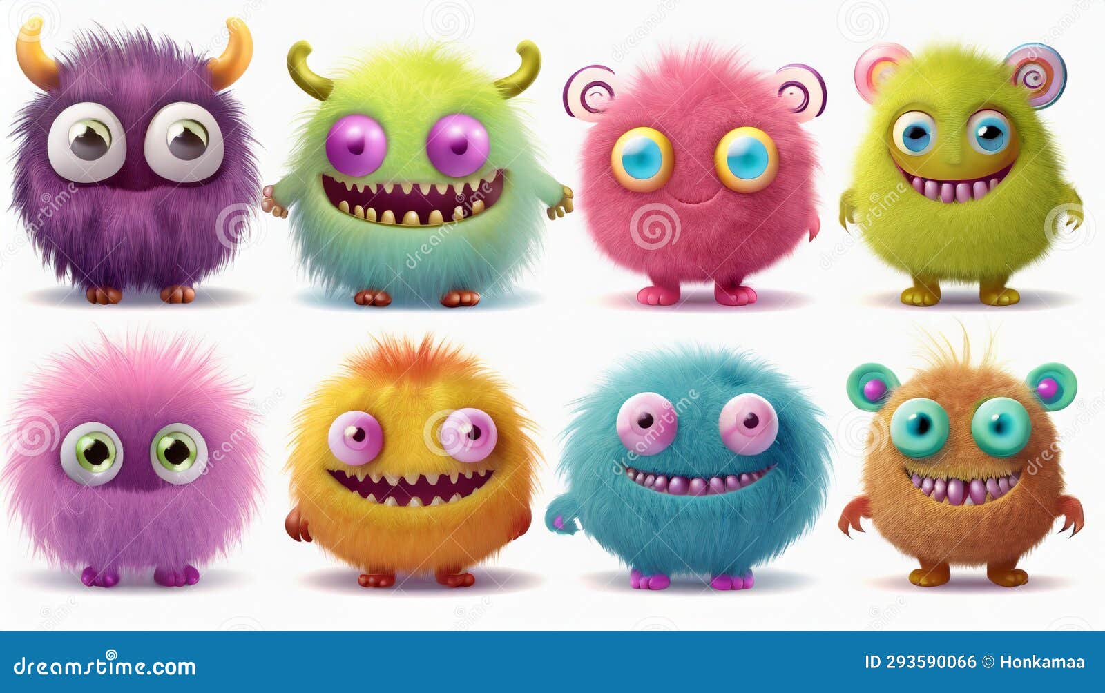 A Set of Small Cute Fluff Ball Monsters Stock Illustration ...
