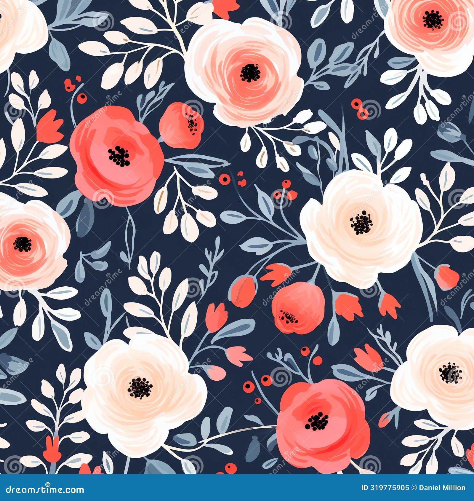 Folklore Roses Flowers Background Pattern Wallpaper Vector Stock ...