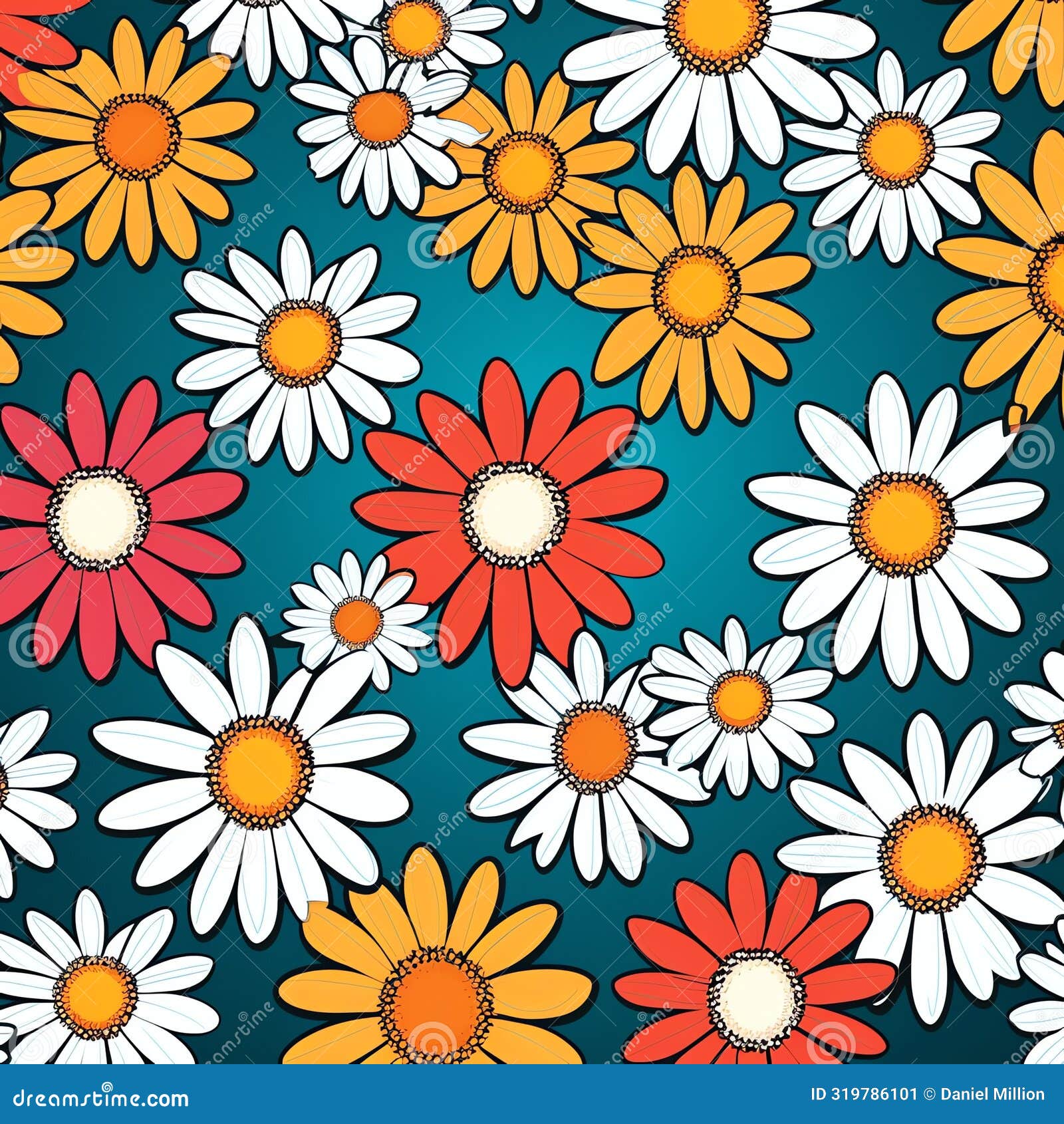 Funky Pop Art Daisies Flowers Background Pattern Wallpaper Vector Old ...