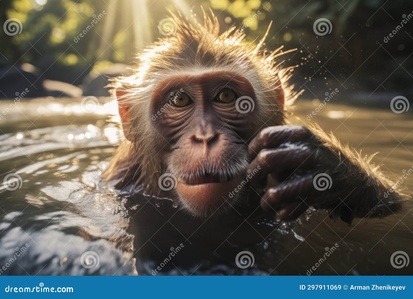AI Generated Image. Funny Monkey Washing Face in the River Stock ...