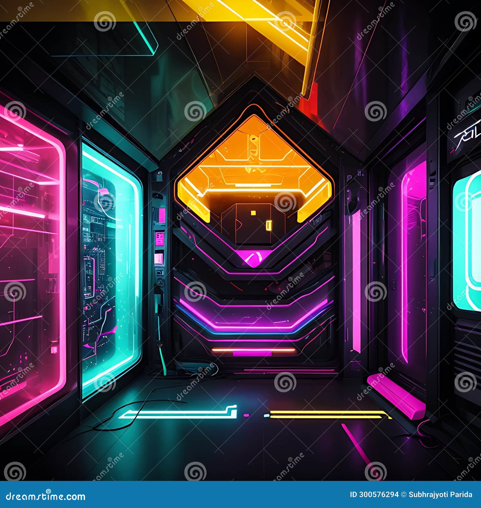 AI Generated Image from a Futuristic Pathway with Colorful Lights and ...