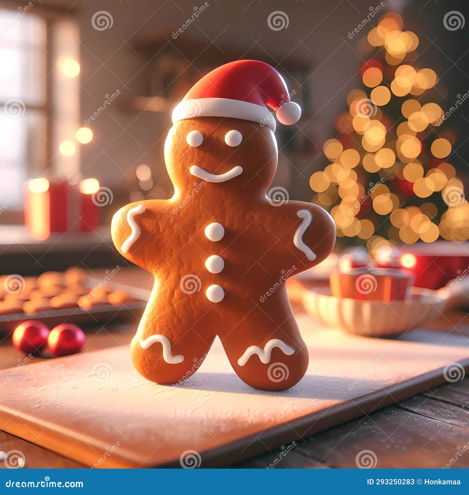 A Happy Ginger Bread Man on the Baking Table Stock Illustration ...