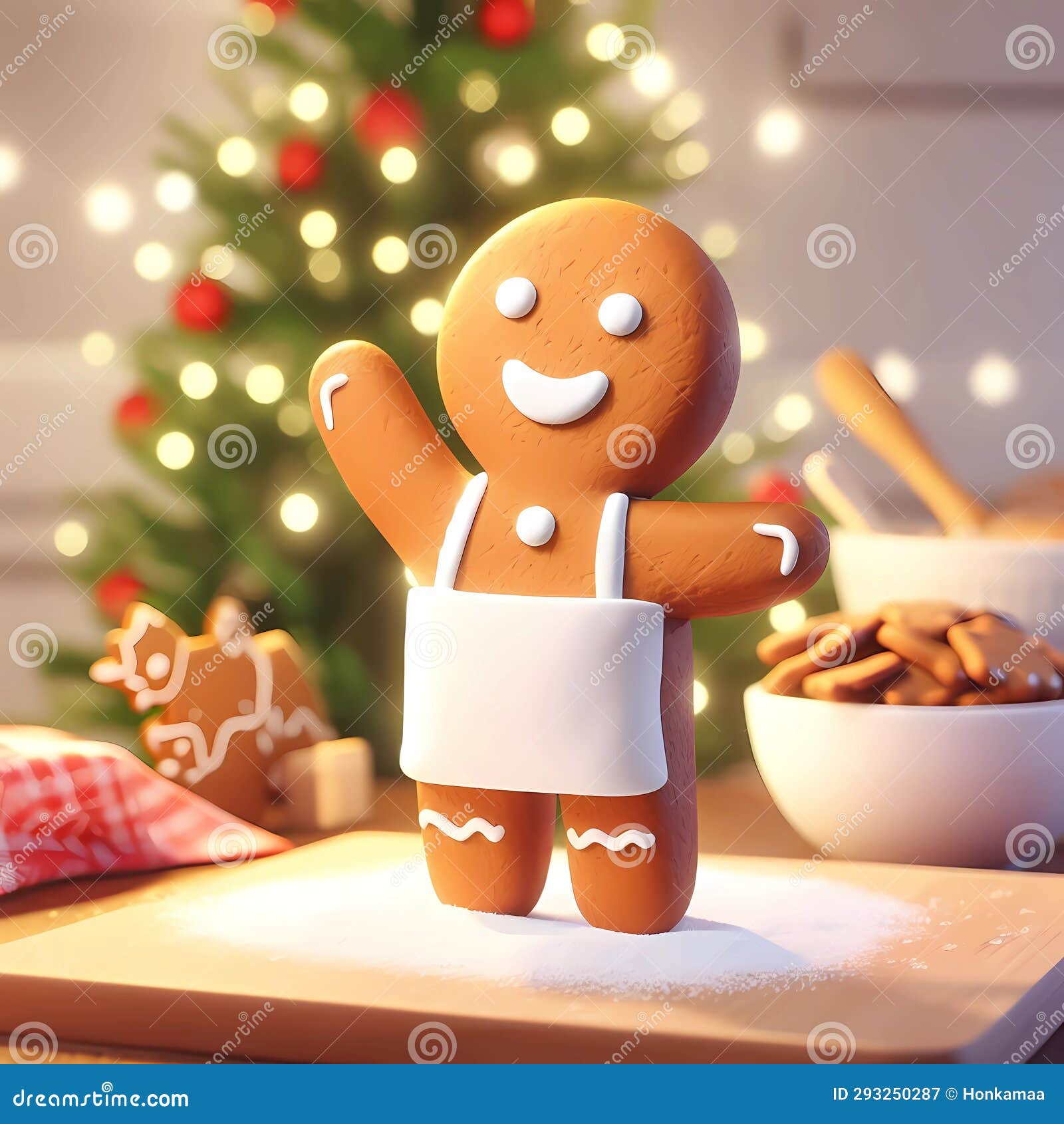 A Happy Ginger Bread Man on the Baking Table Stock Illustration ...