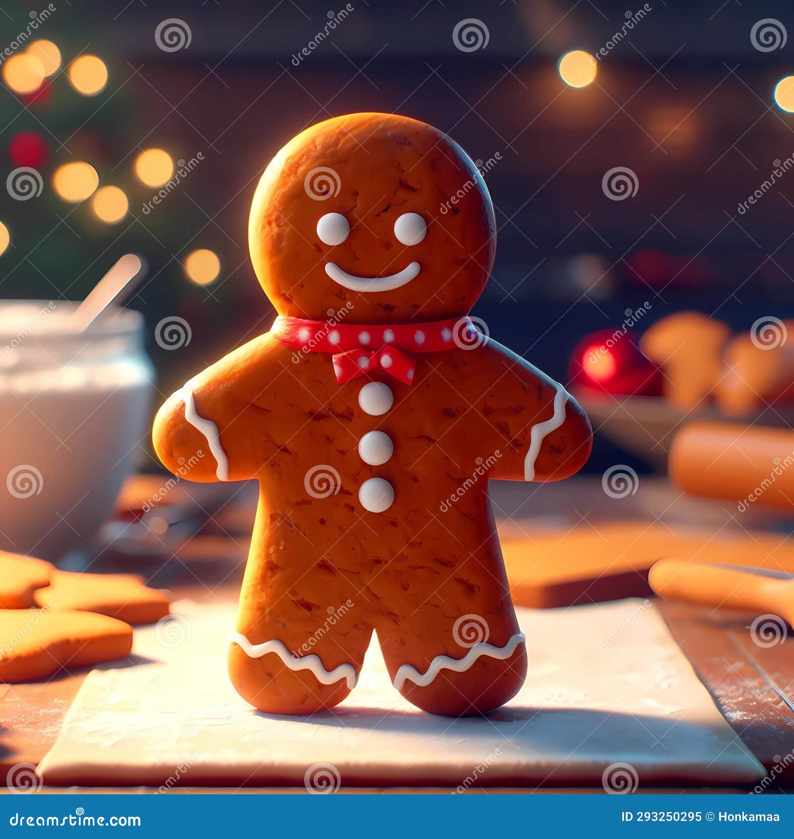 A Happy Ginger Bread Man on the Baking Table Stock Illustration ...