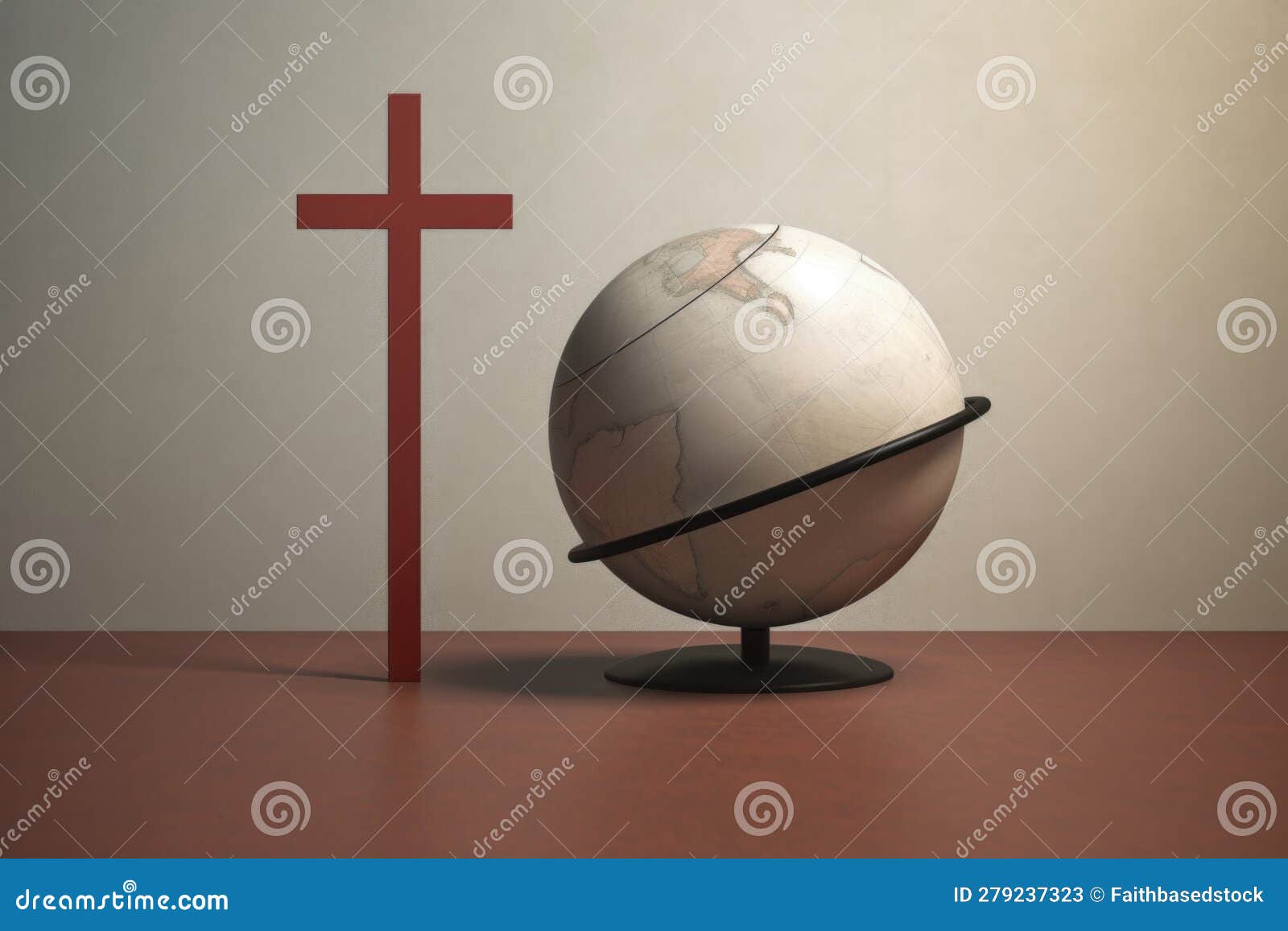 Globe and Cross on the Floor. 3d Render Stock Illustration ...