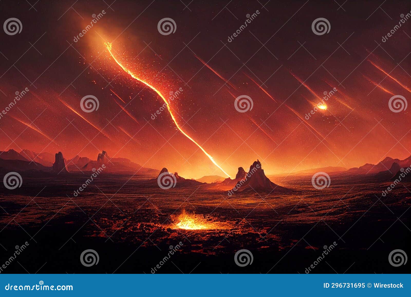 AI-generated Image of Glowing Falling Flame Trails on a Dry Desert Land ...