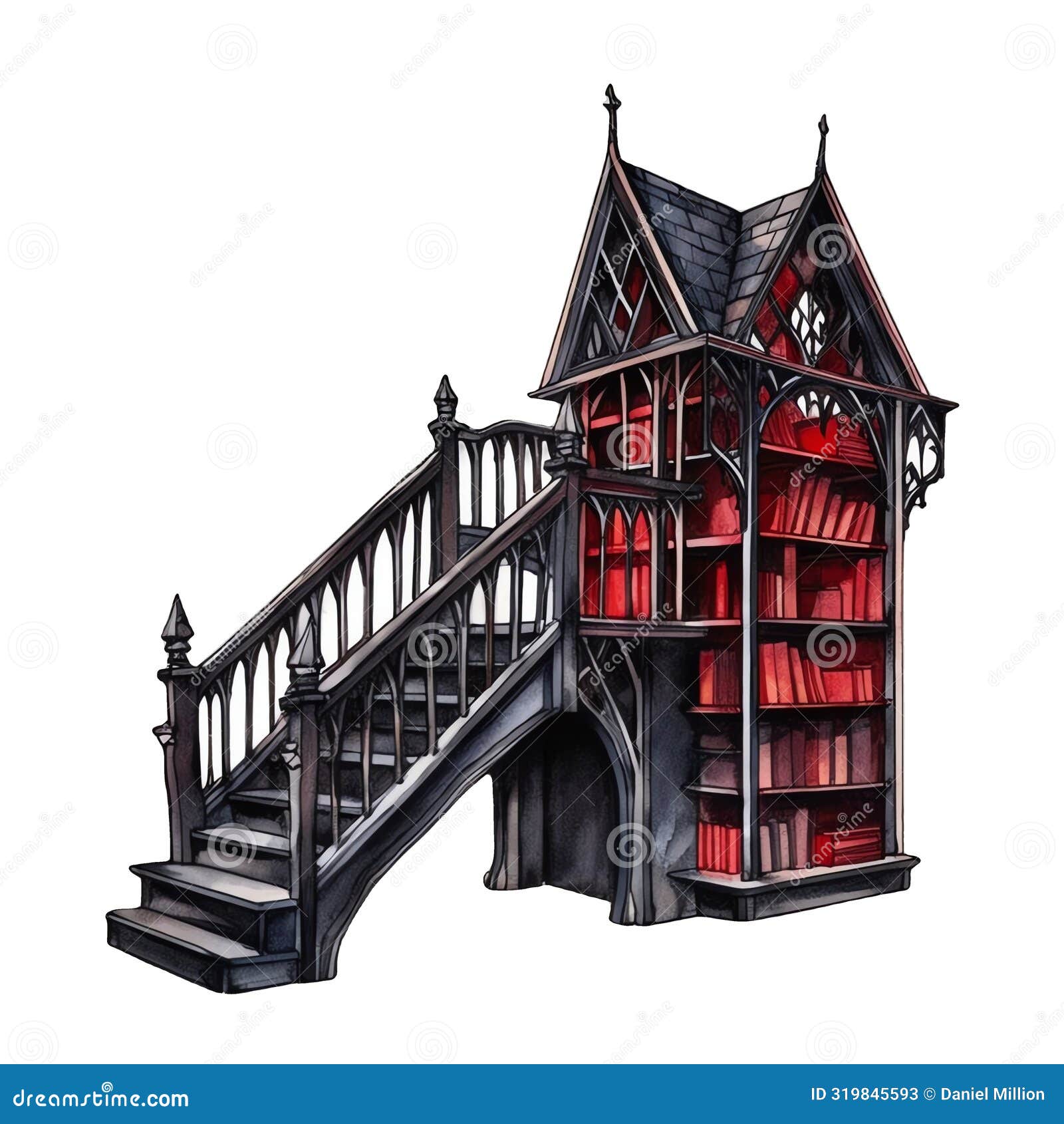 Gothic Mantion Watercolor Illustration Royalty-Free Cartoon ...