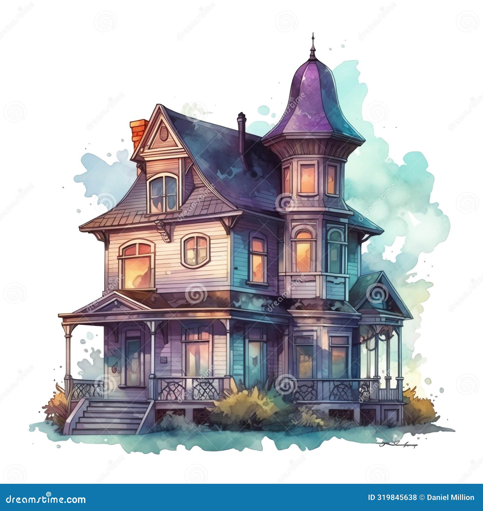 Gothic Mantion Watercolor Illustration Royalty-Free Cartoon ...
