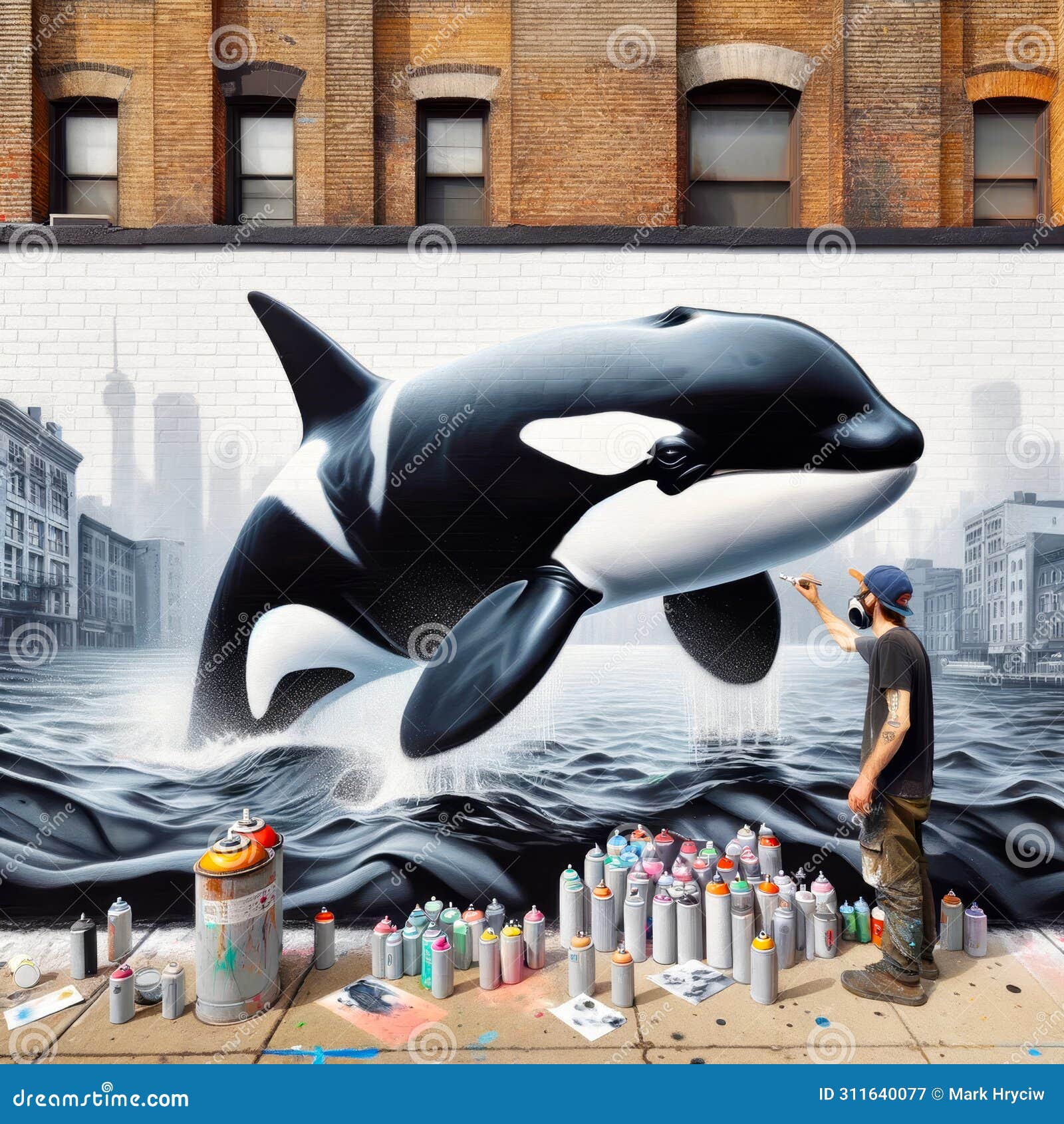 Orca Whale Mural Graffiti Artist Painting Ocean Scene Brick Wall ...