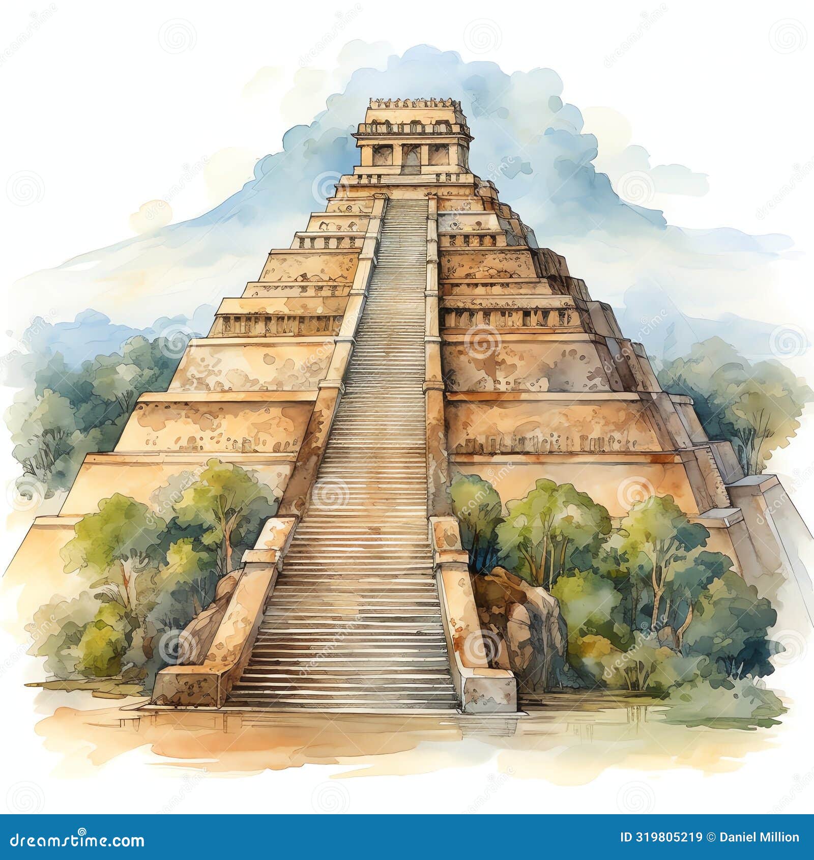 Great Pyramid Of Cholula With Its Layers And Stairs Illustration ...
