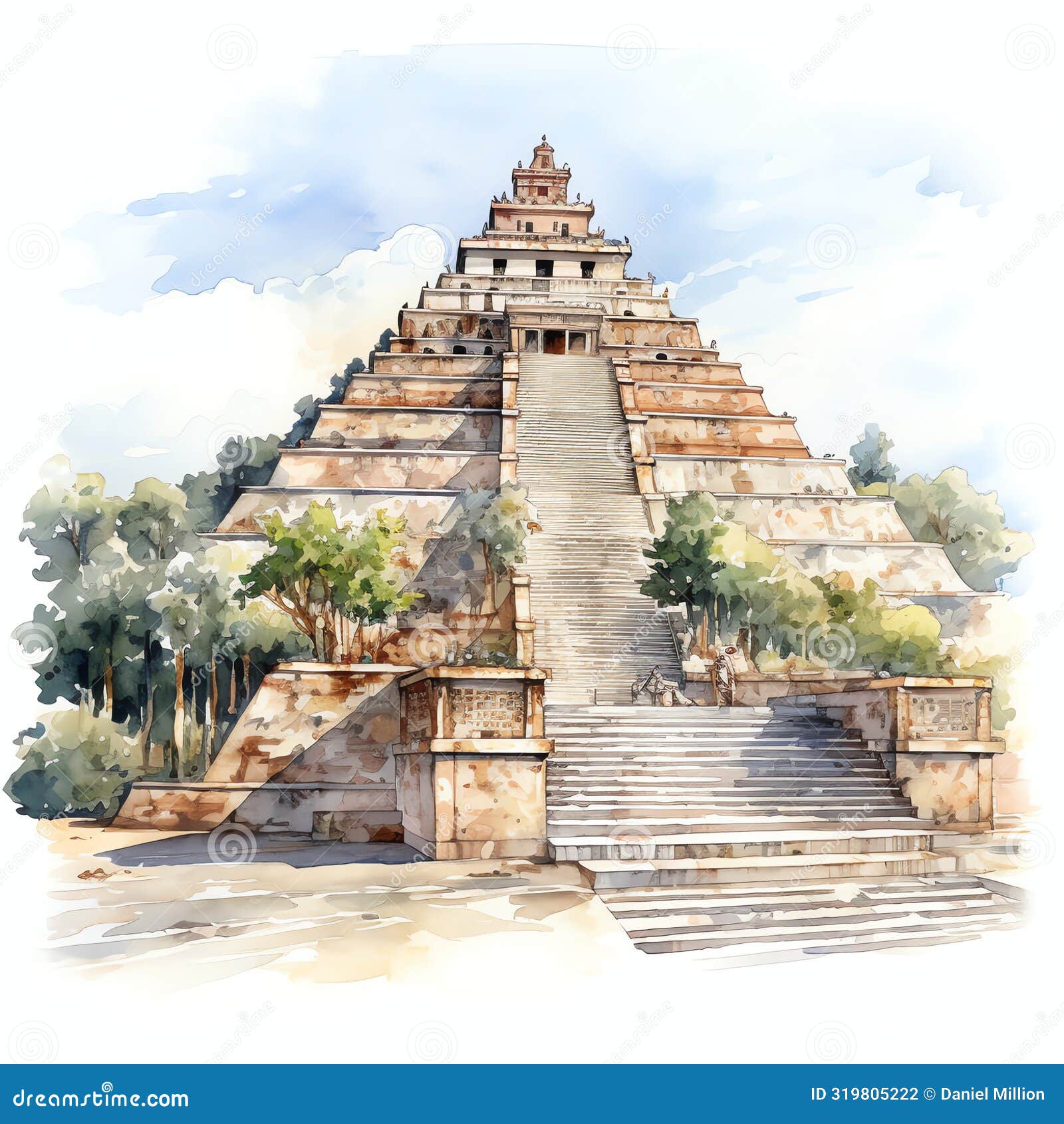 Great Pyramid of Cholula with Its Layers and Stairs Illustration Stock ...