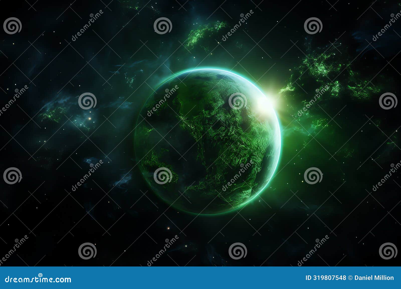 Green Earth Illustration with Backlight in Outer Space, Solar System ...