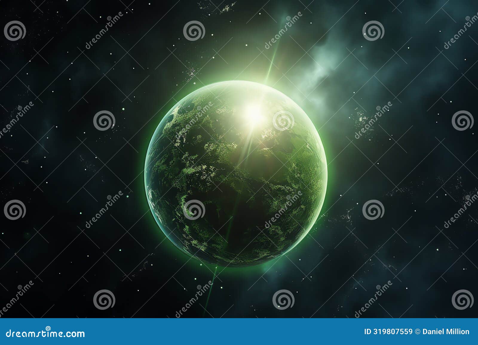 Green Earth Illustration with Backlight in Outer Space, Solar System ...