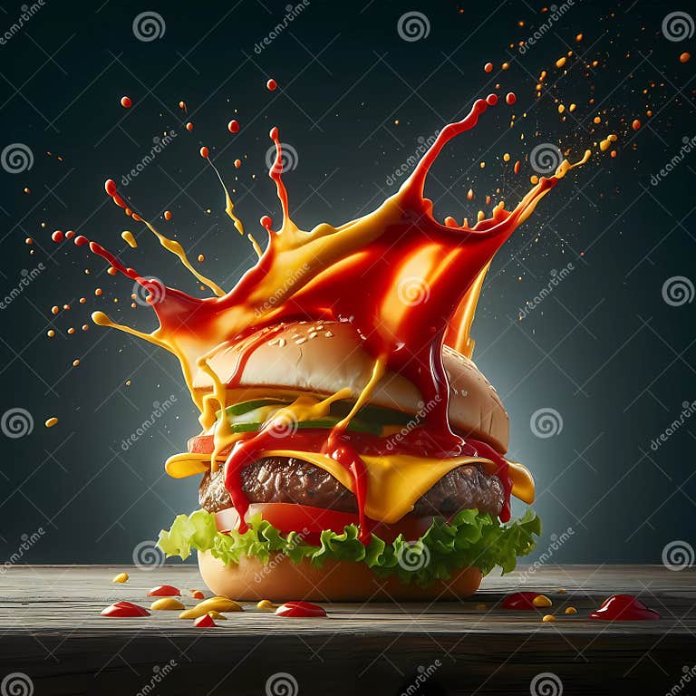 Hamburger splash! stock illustration. Illustration of space - 293365794