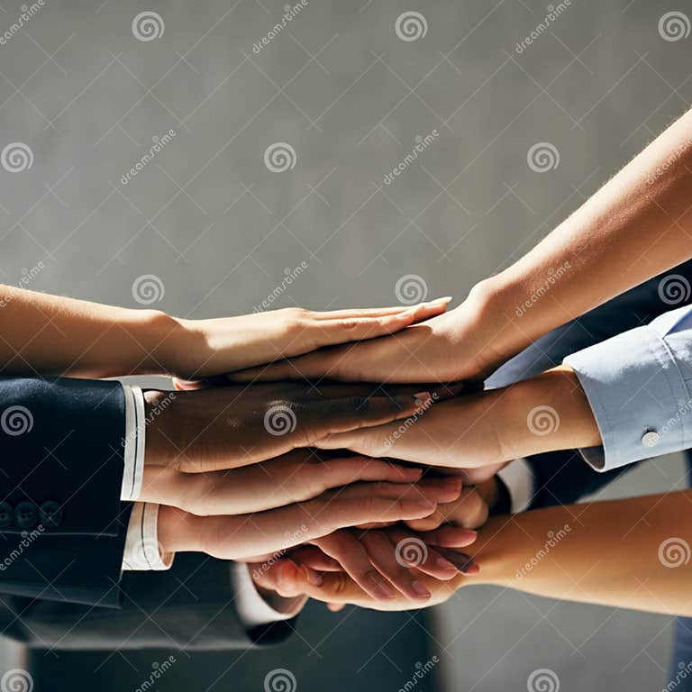 AI-Generated Image of Hands Stacked Together Symbolizing Teamwork Stock ...