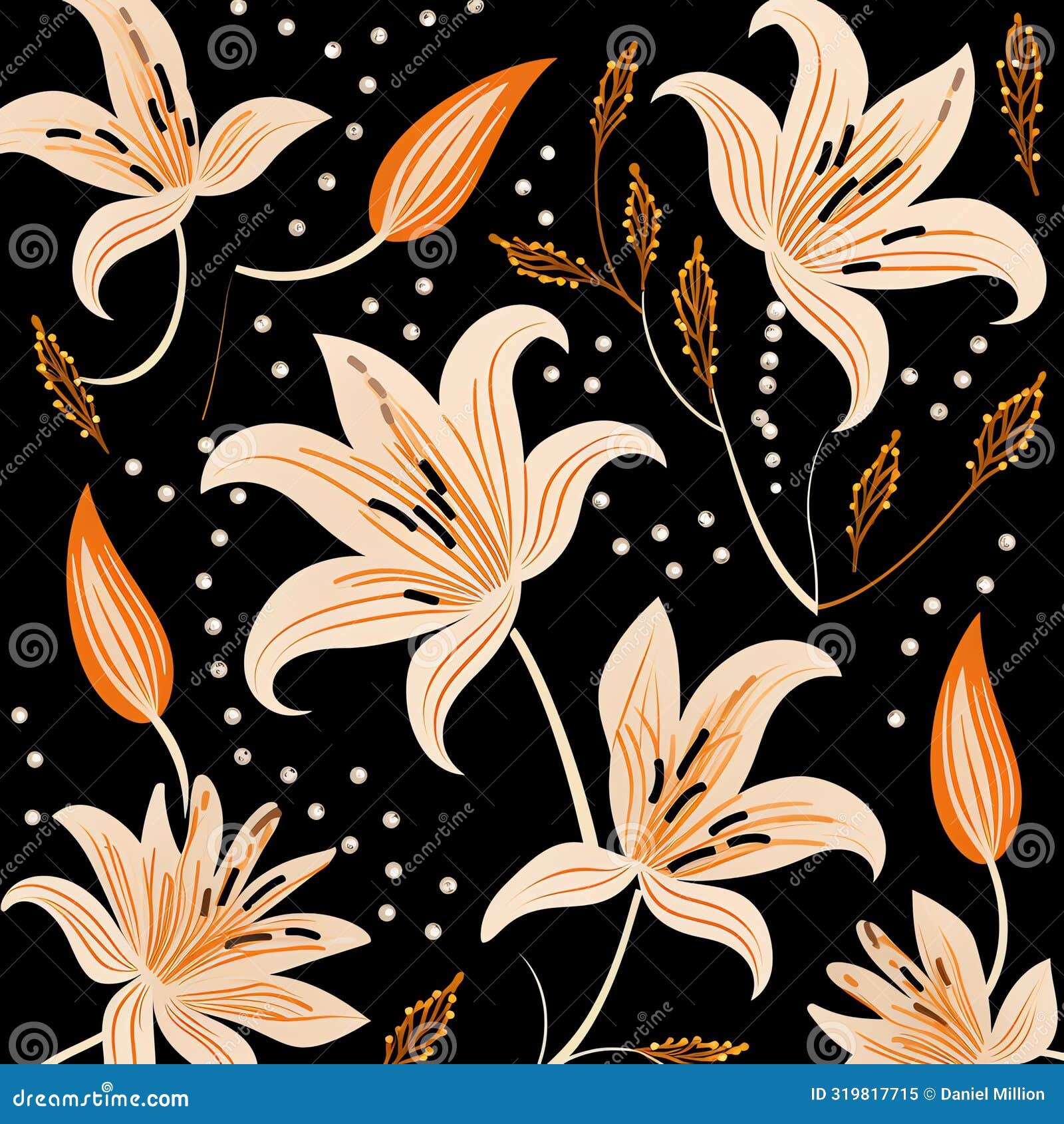 Henna Lilies Flowers Background Pattern Wallpaper Vector Stock ...